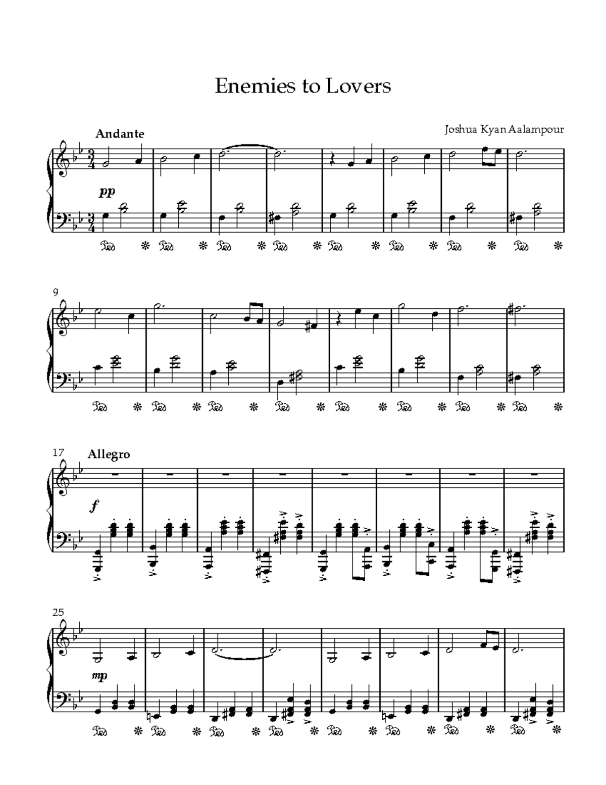 Enemies to Lovers (Piano Reduction) - Full Score - { { { { pp Andante