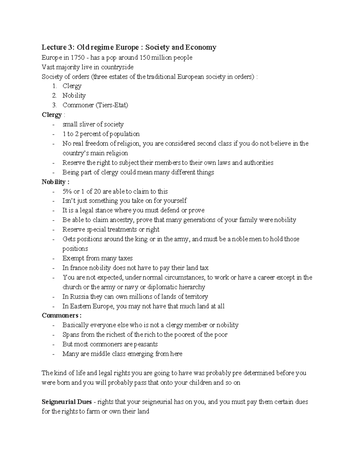 Lecture 3 Old Regime Europe Society and ecoonomy 1 25 17 - Lecture 3 ...