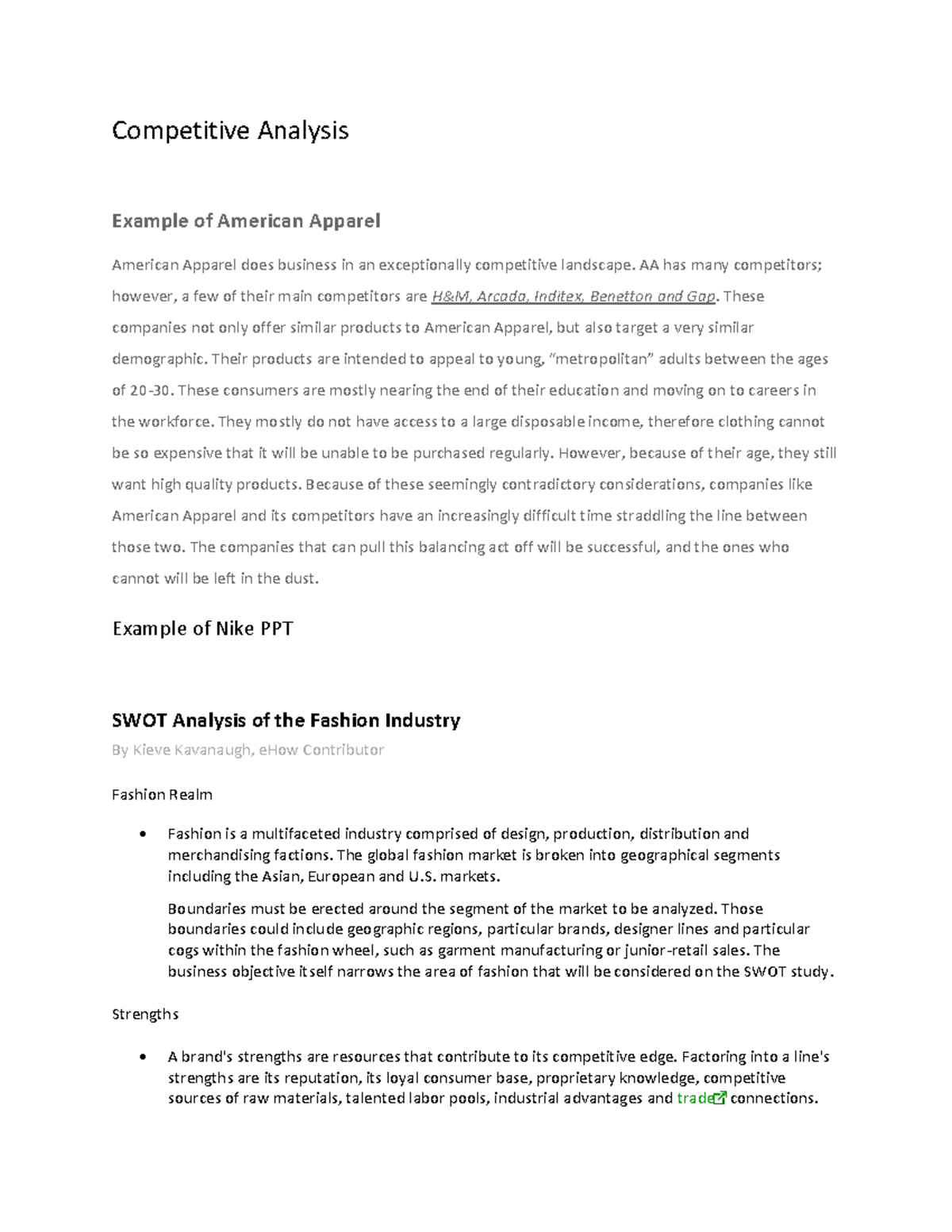Competitive Analysis Notes - Competitive Analysis Example of American ...