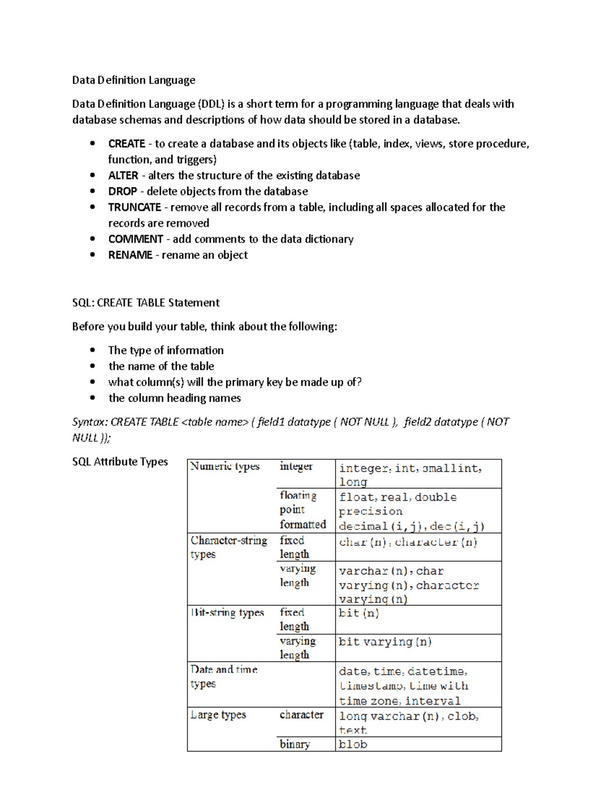 Structured Query Language 2 - Data Definition Language Data Definition ...