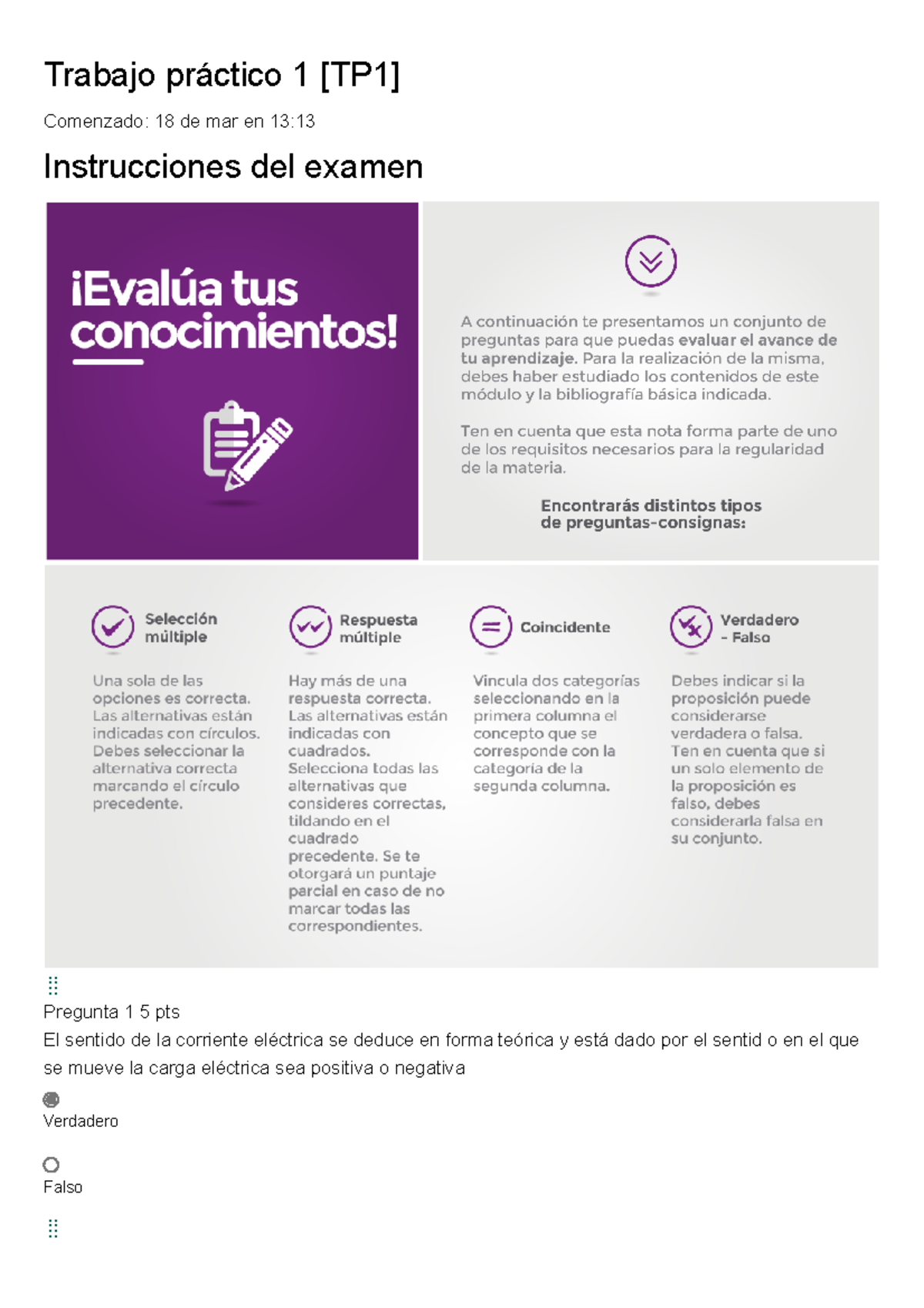 1 Examen Trabajo práctico 1 [TP1] - Trabajo práctico 1 [TP1] Comenzado: 18 de mar en 13: - Studocu