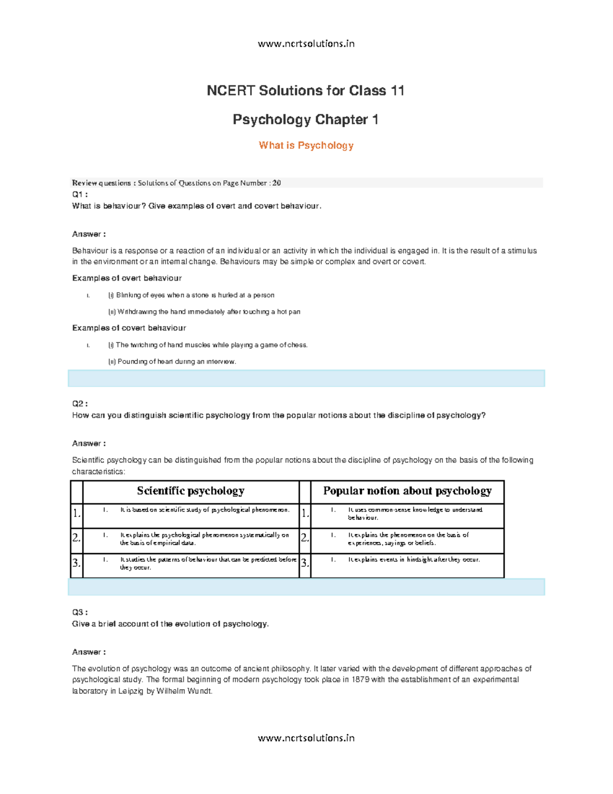 Ncert Solutions for Class 11 Psychology Chapter 1 - NCERT Solutions for ...