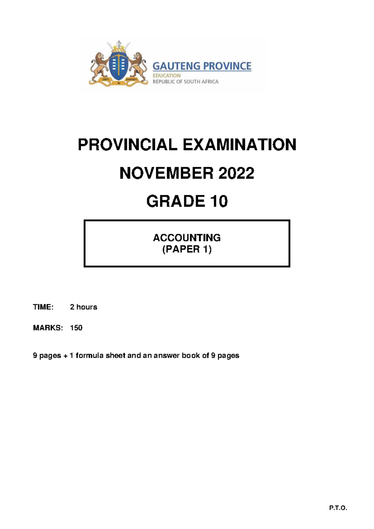 Gr 10 Accounting P1 English November 2022 Question Paper - PROVINCIAL ...