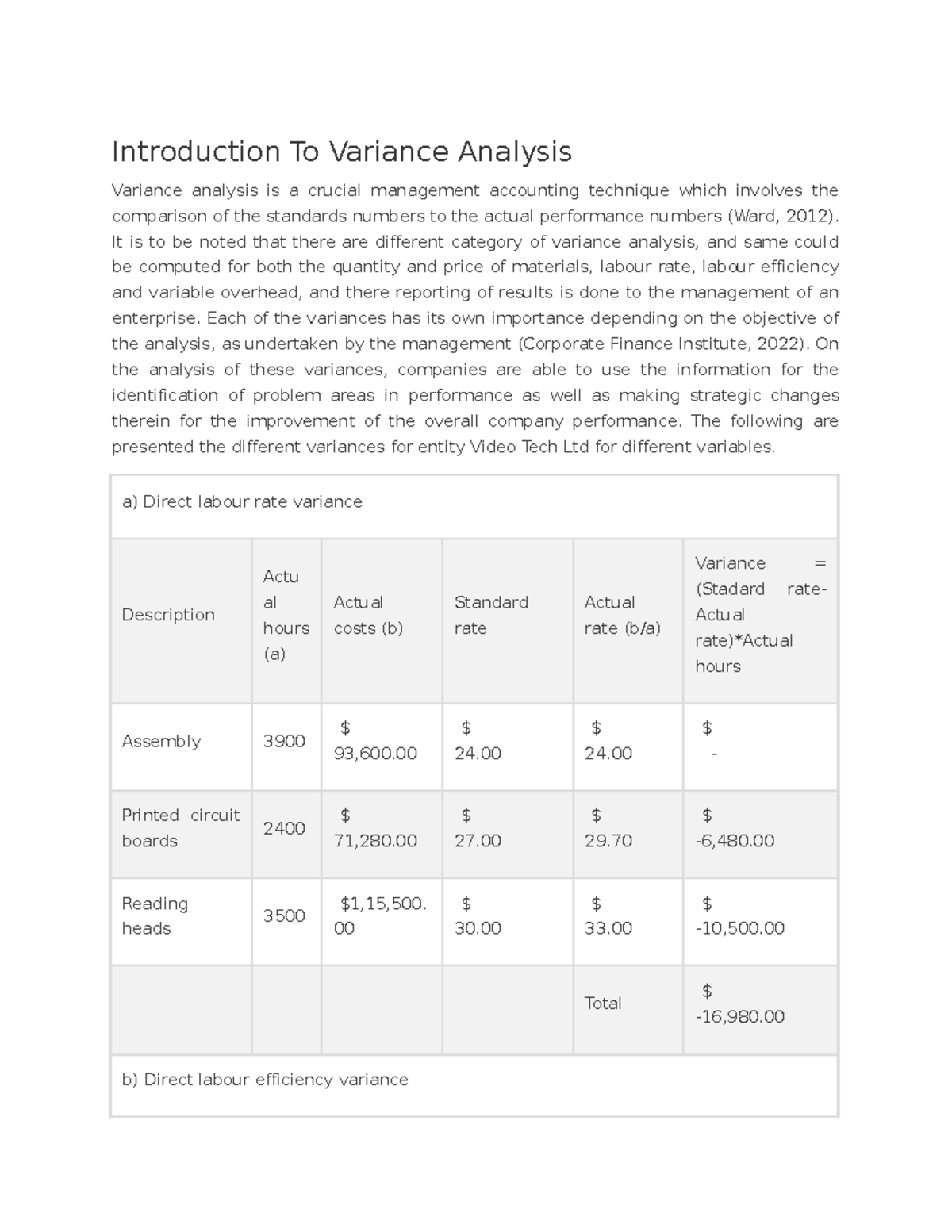 New Microsoft Word Document - Copy - Introduction To Variance Analysis Variance analysis is a ...