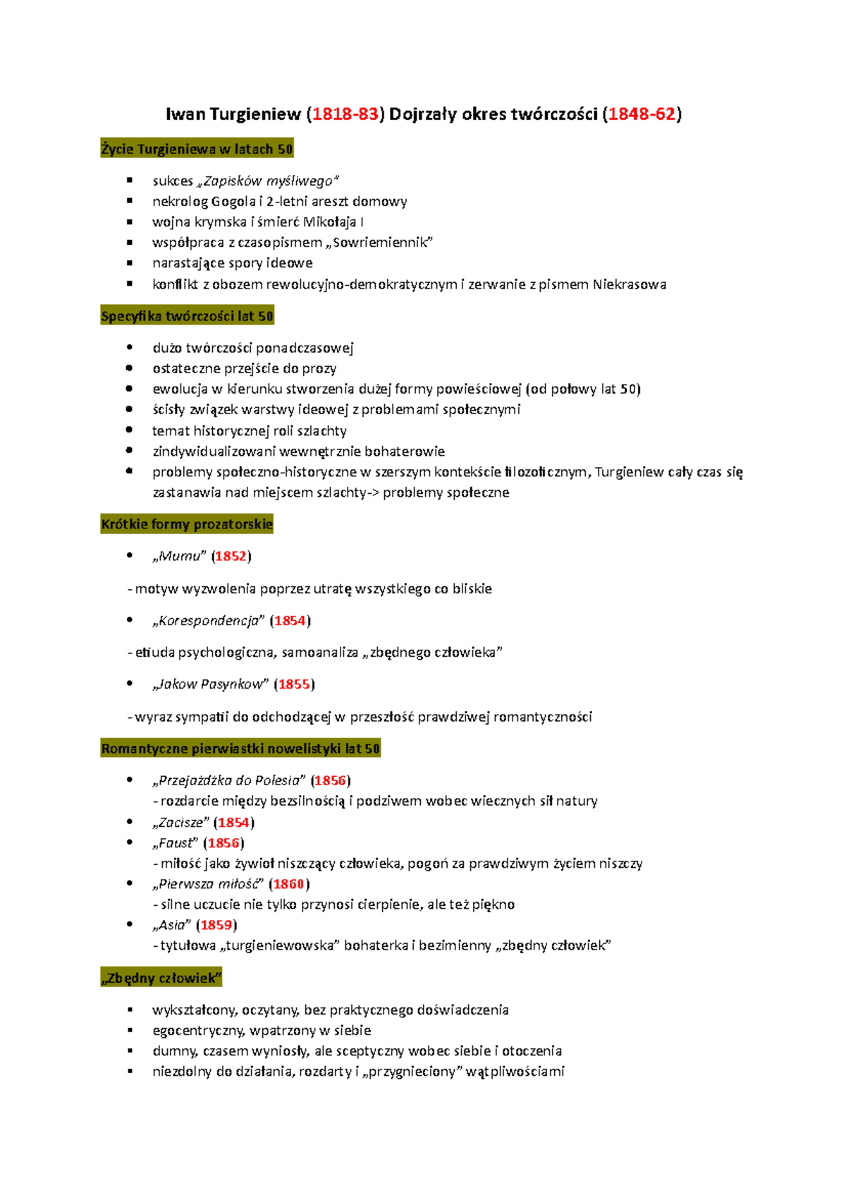 Iwan Turgieniew (1818-83) Dojrzały okres twórczości (1848-62) - Iwan ...