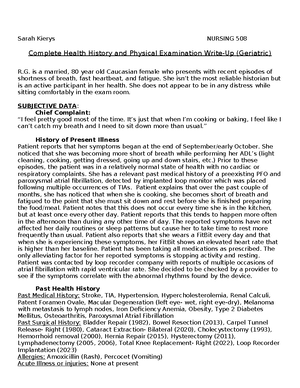 Complete H&P #1 (Adult) - Sarah Kierys NURSING 508 Complete Health ...