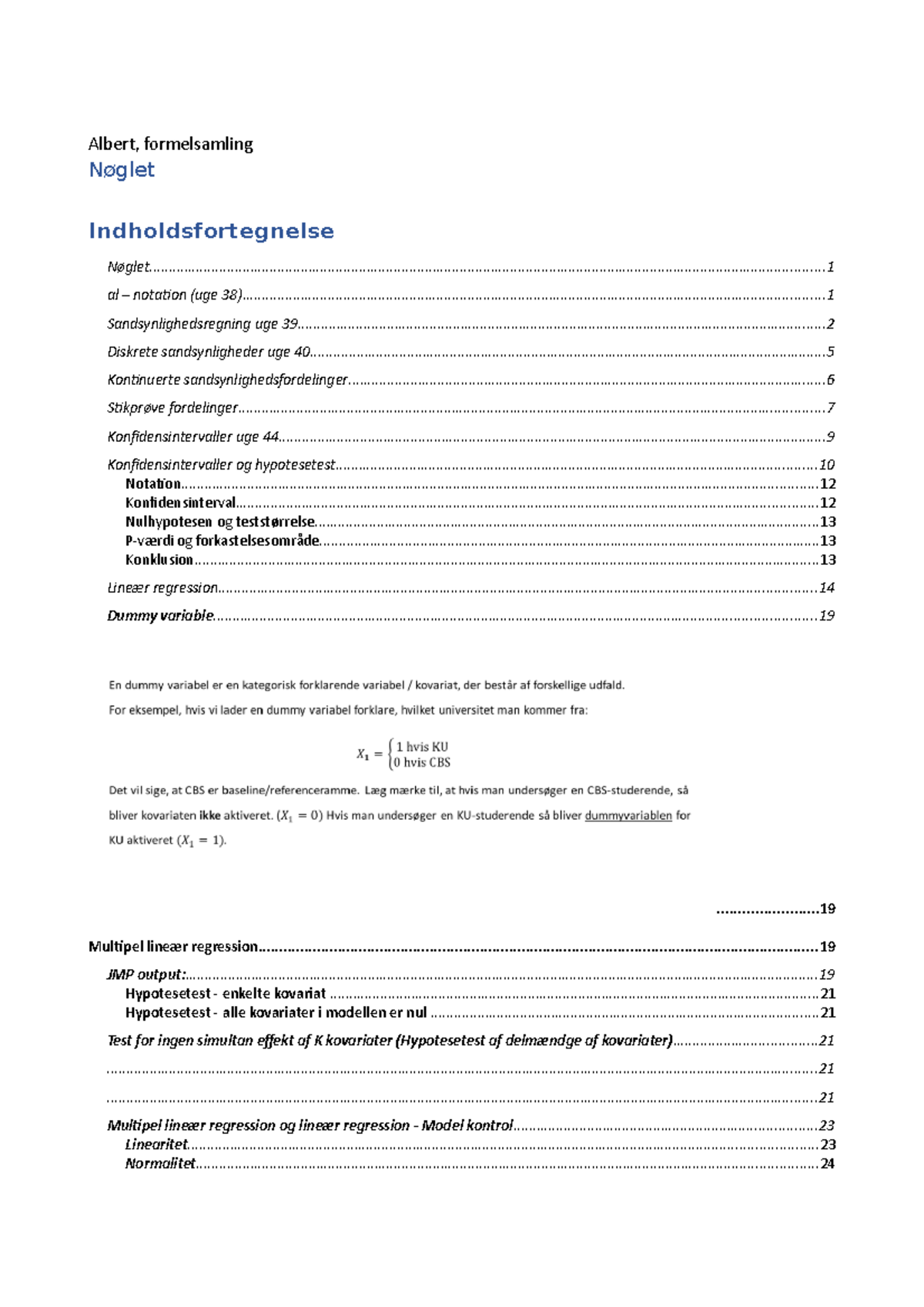 Statistik formelsamling - Albert, formelsamling Nøglet - Studocu