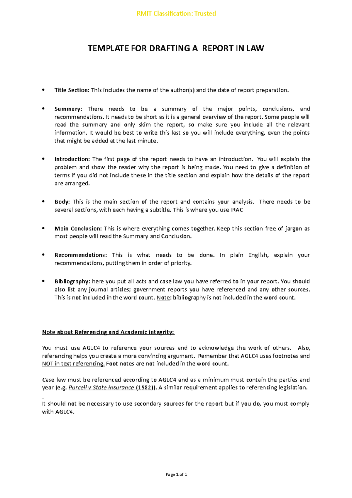 Legal report template BL - LAW2442 - RMIT University - Studocu
