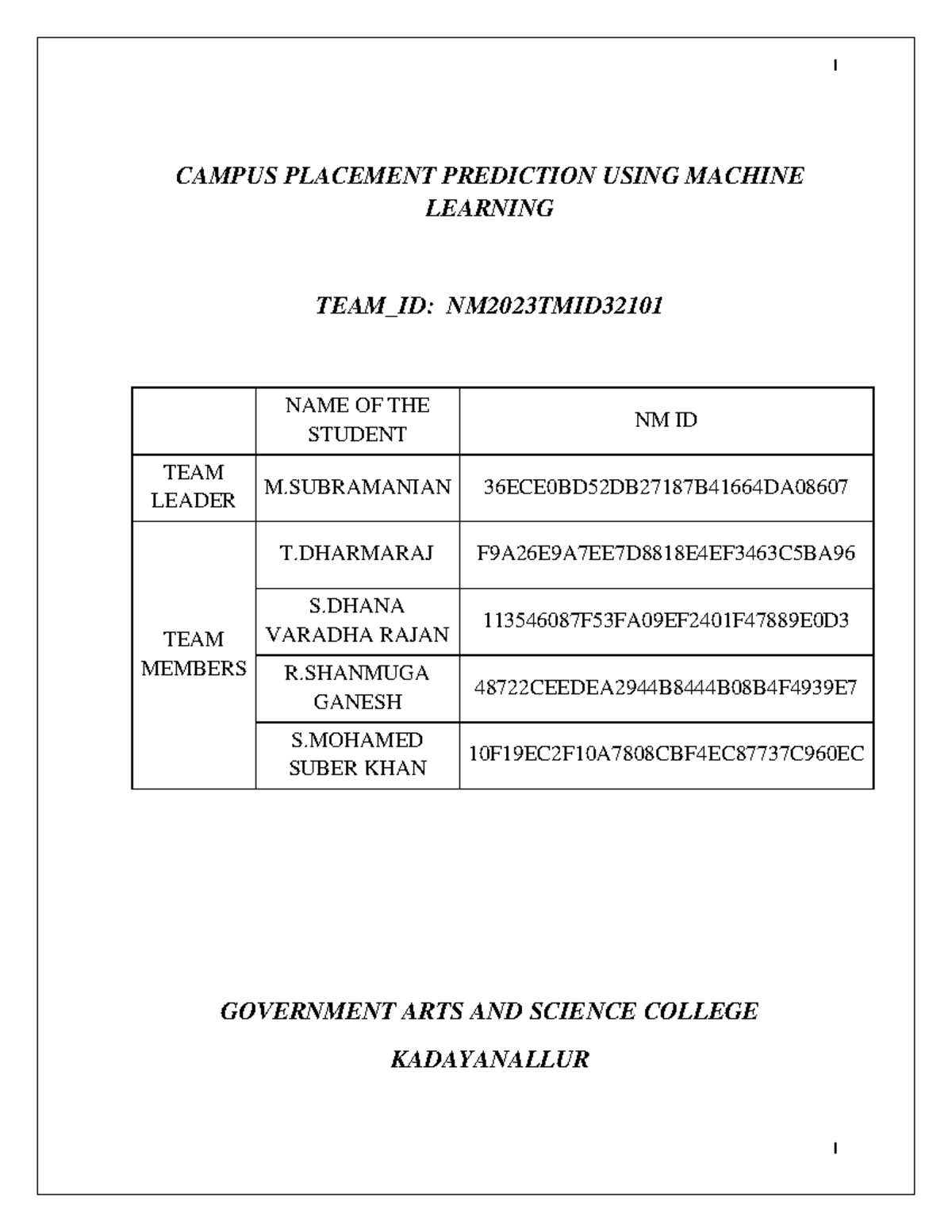 MY Project Document - CAMPUS PLACEMENT PREDICTION USING MACHINE ...