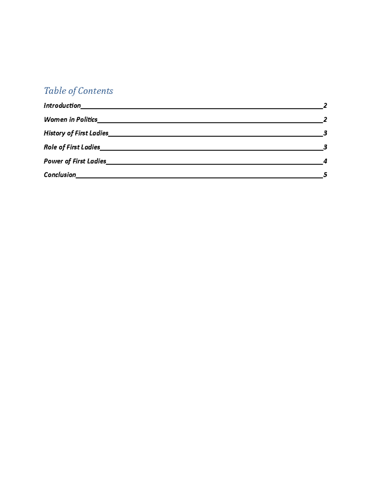 First Ladies 3 - MS Word Lessons and Formats - Table of Contents - Studocu