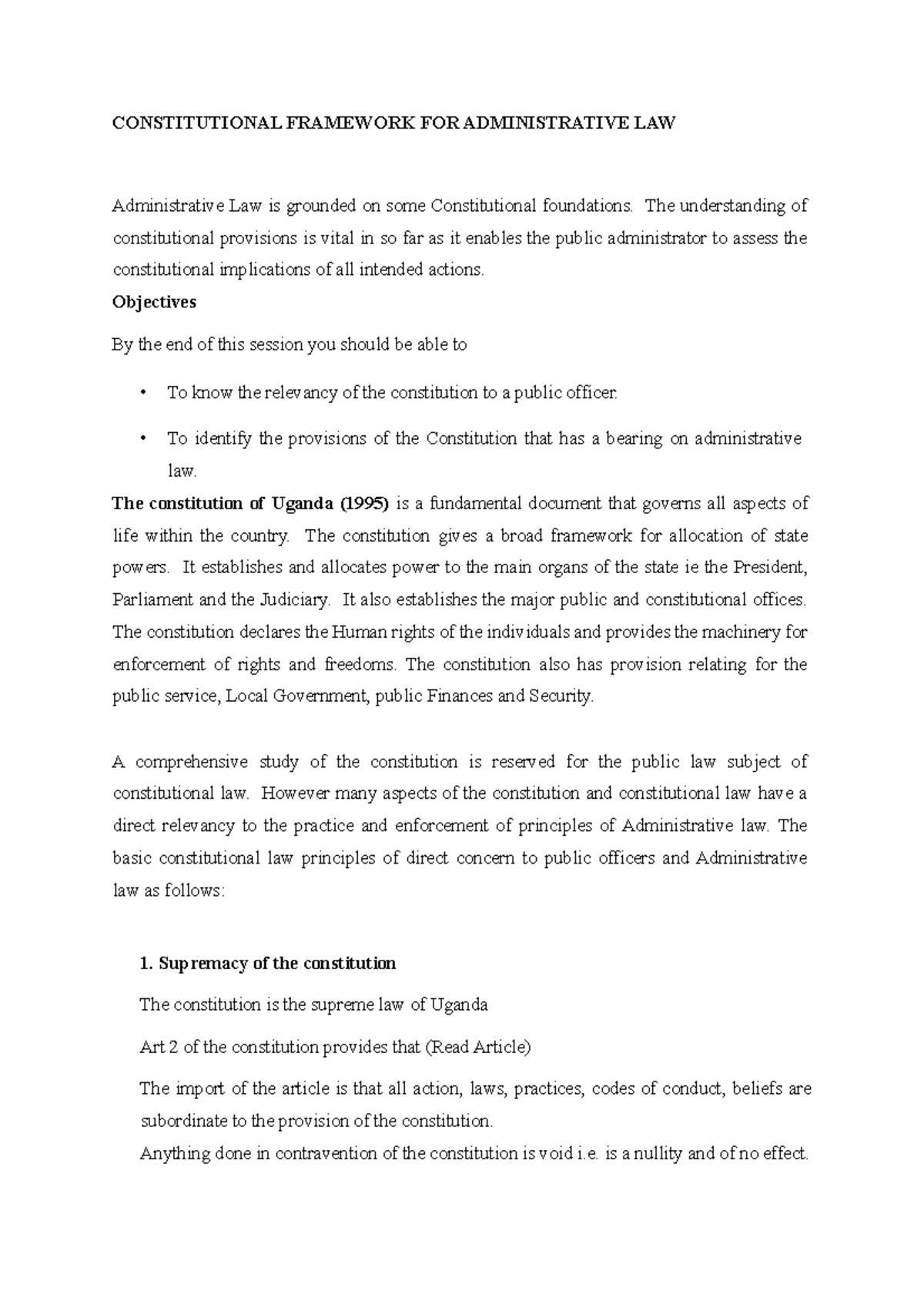 Constitutional Framework FOR Administrative LAW - CONSTITUTIONAL FRAMEWORK FOR ADMINISTRATIVE ...