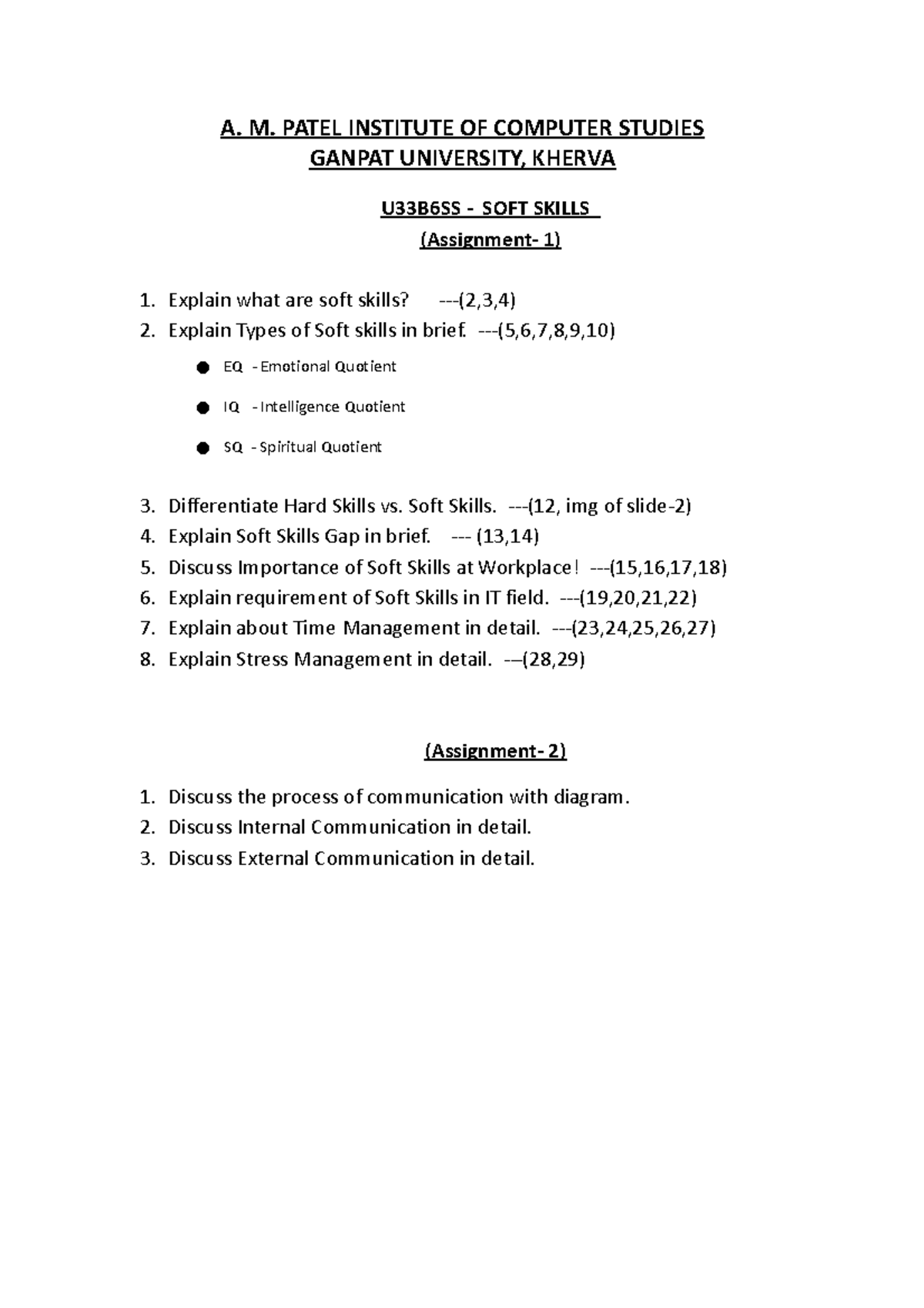 Soft-Skills Assignment-1 - A. M. PATEL INSTITUTE OF COMPUTER STUDIES GANPAT UNIVERSITY, KHERVA ...