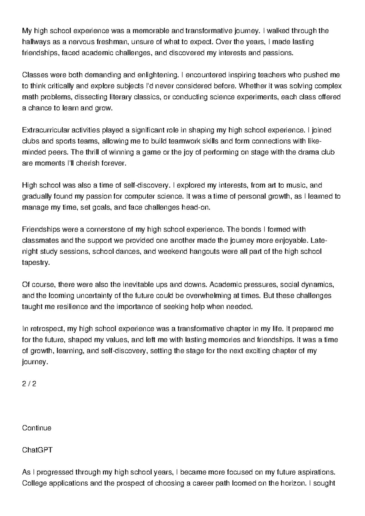 Text to PDF - help in doing my assignment - My high school experience ...