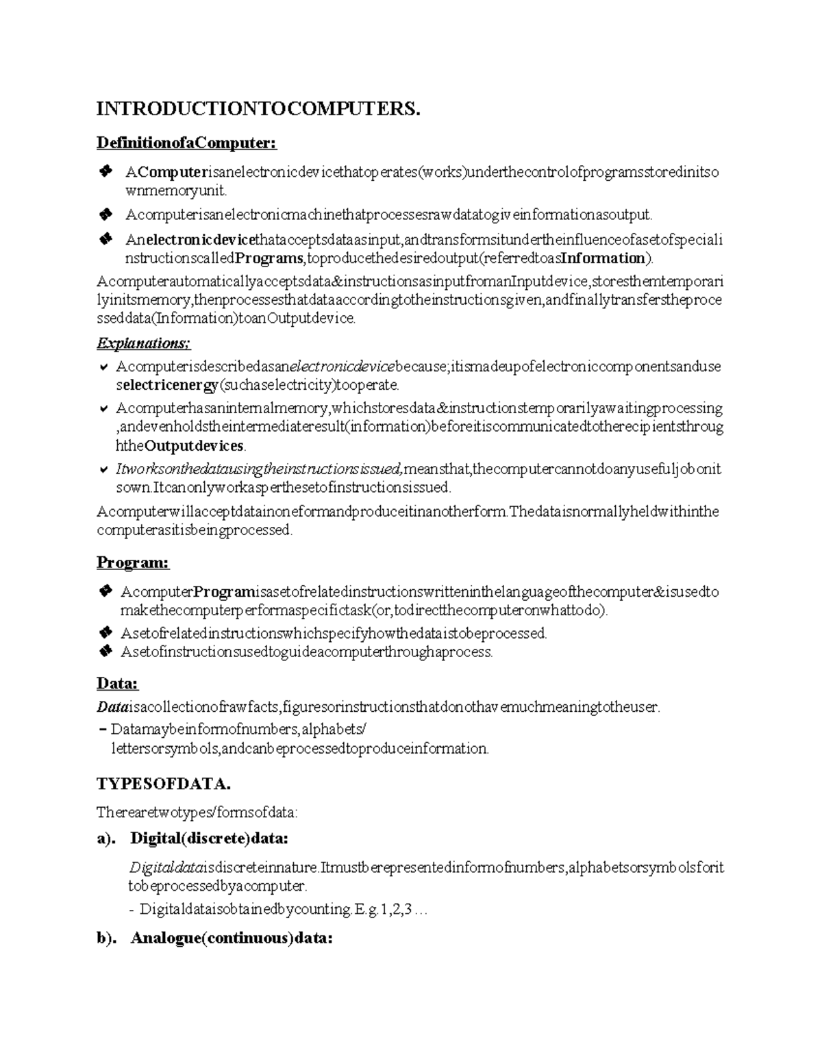 Introduction TO Computers;topic 1-2-1 - INTRODUCTIONTOCOMPUTERS. DefinitionofaComputer: - Studocu