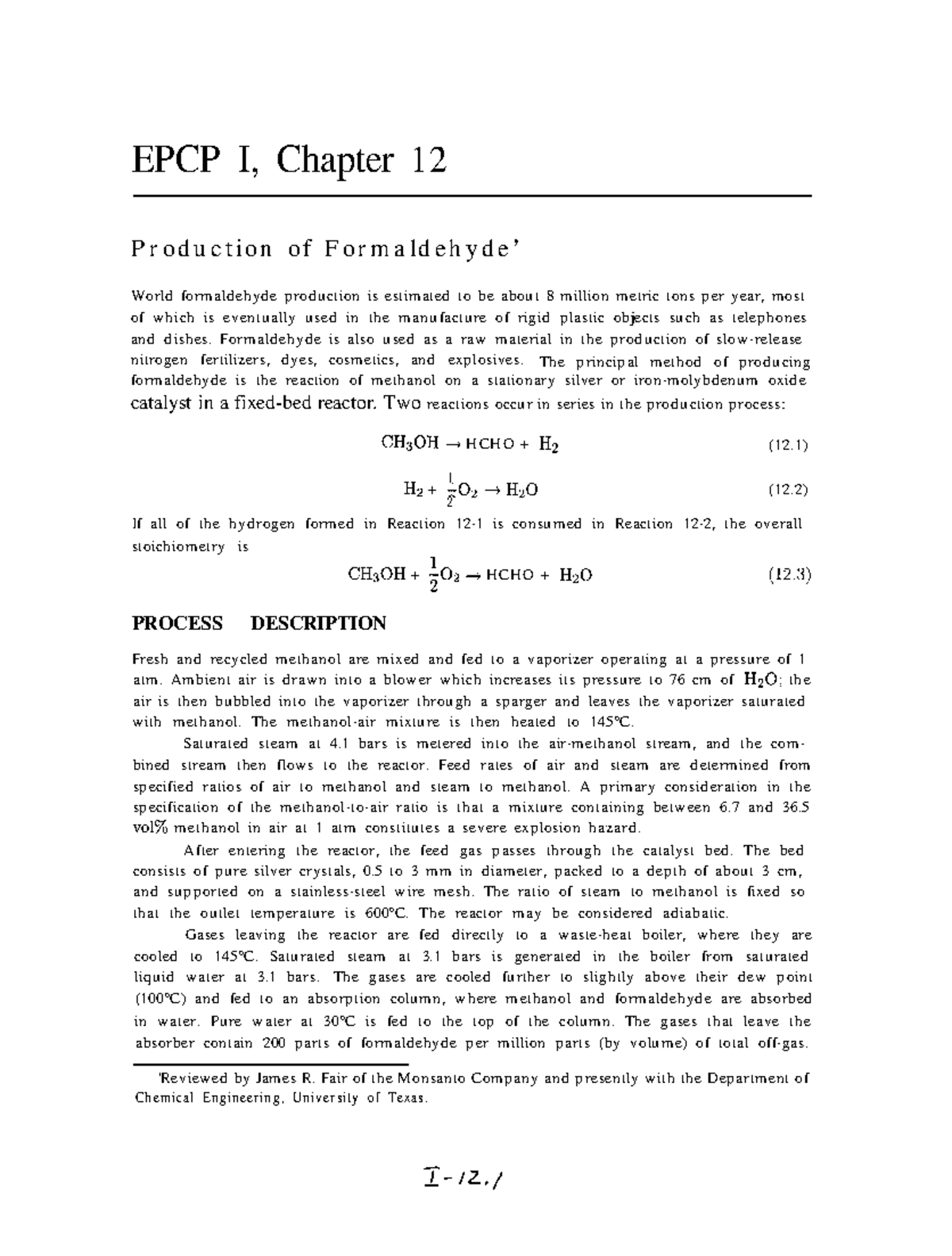 Case Study - EPCP I, Chapter 12 Production of Formaldehyde’ World ...