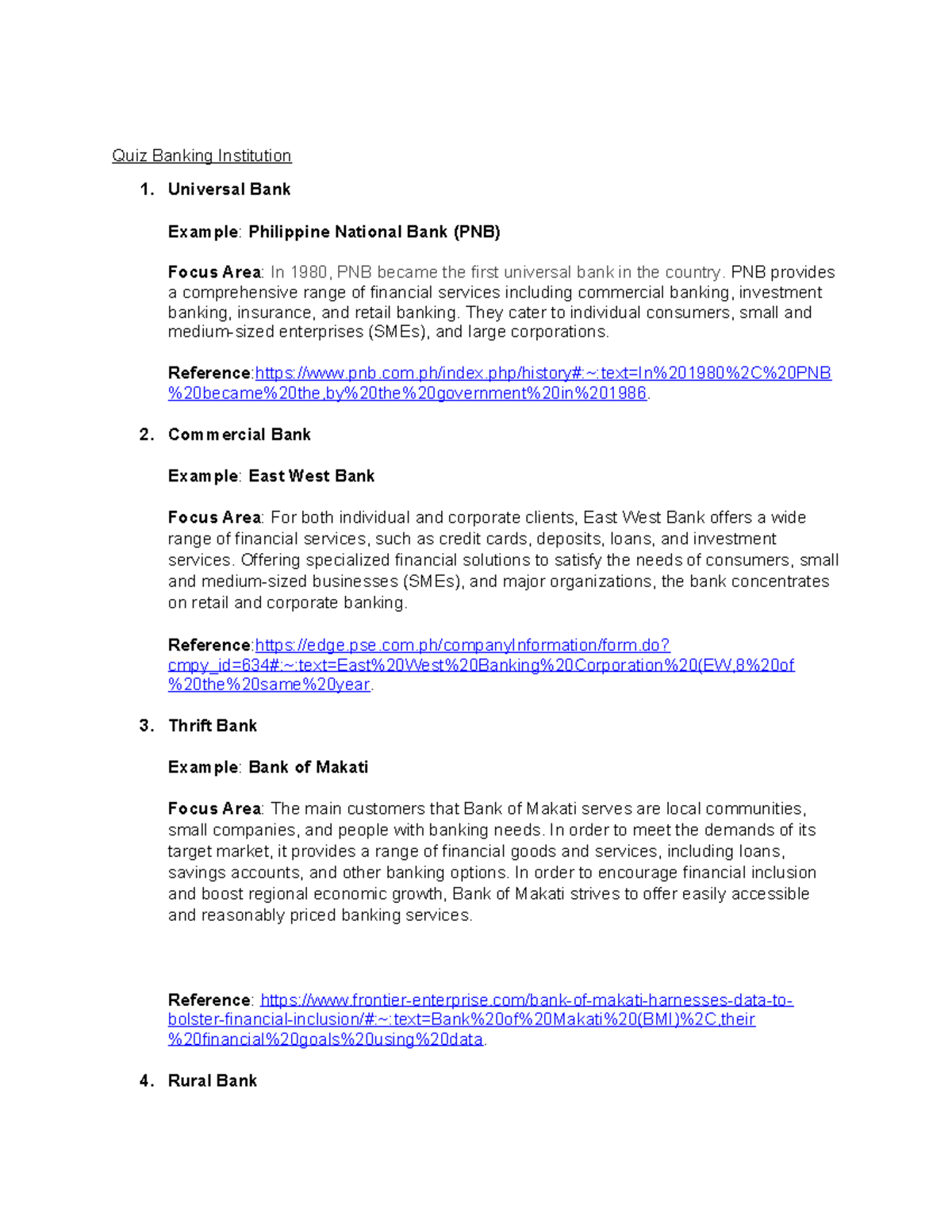 Banking Institutions - Financial Markets - Quiz Banking Institution 1 ...