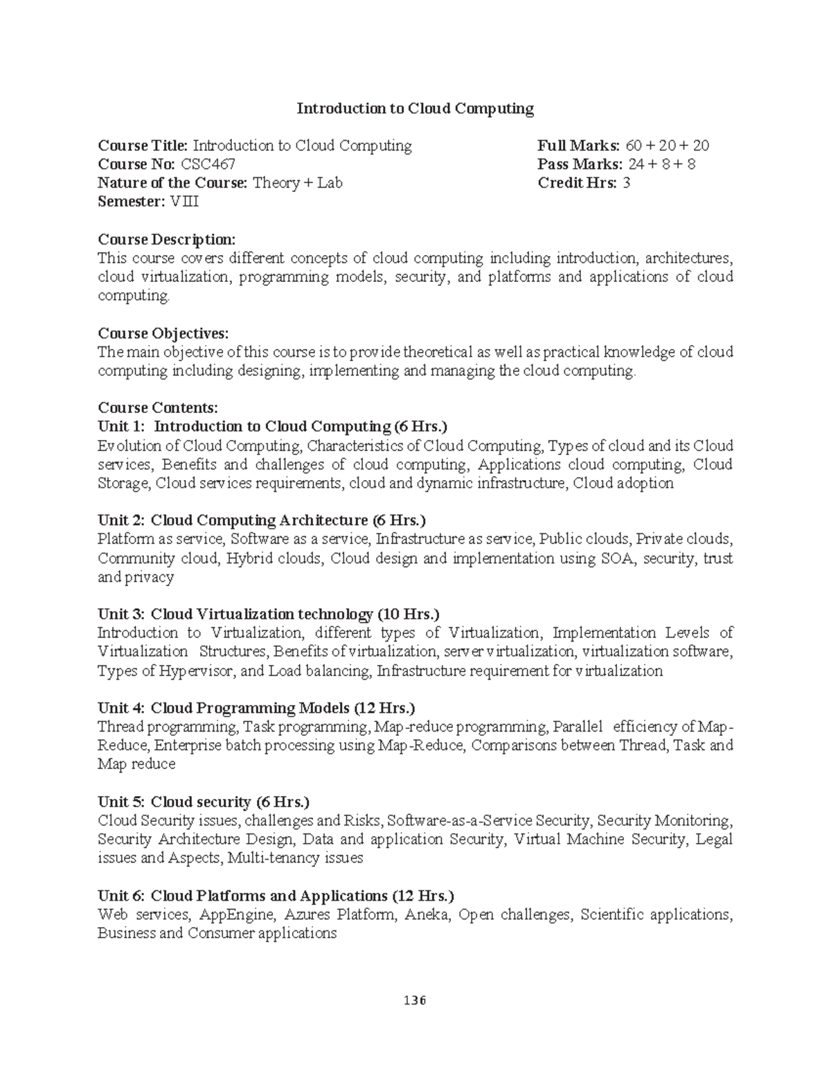 Syllabus - 136 Introduction to Cloud Computing Course Title ...