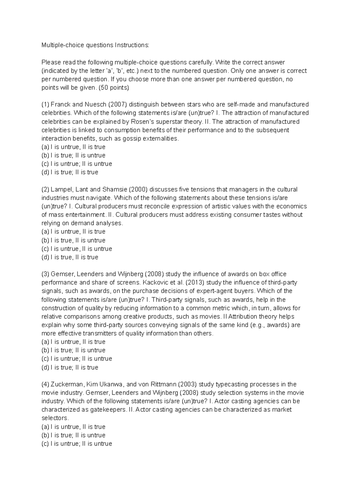 Sample exam cultural 2021 - Multiple-choice questions Instructions ...