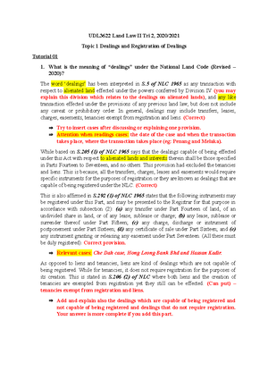 Tutorial 1 - What is the meaning of “dealings” under the National Land ...
