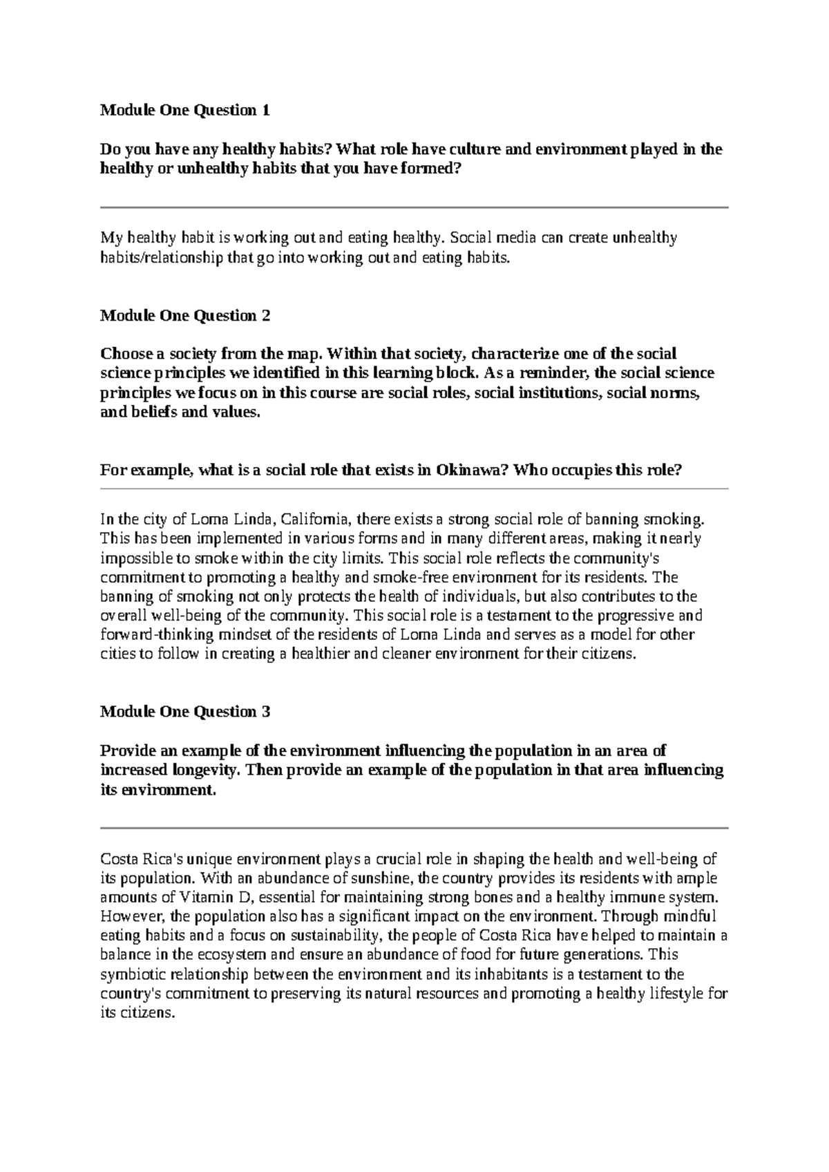 1-2 - homework - Module One Question 1 Do you have any healthy habits ...