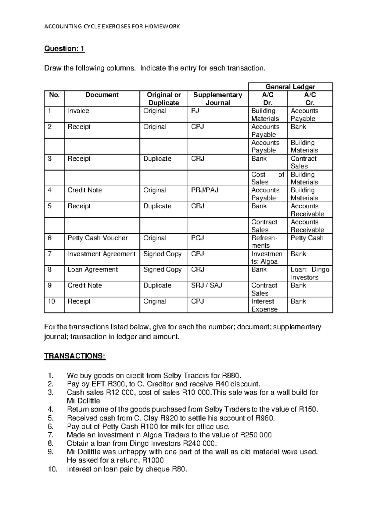 Accounting Cycle - Extra Exercise - ACCOUNTING CYCLE EXERCISES FOR ...