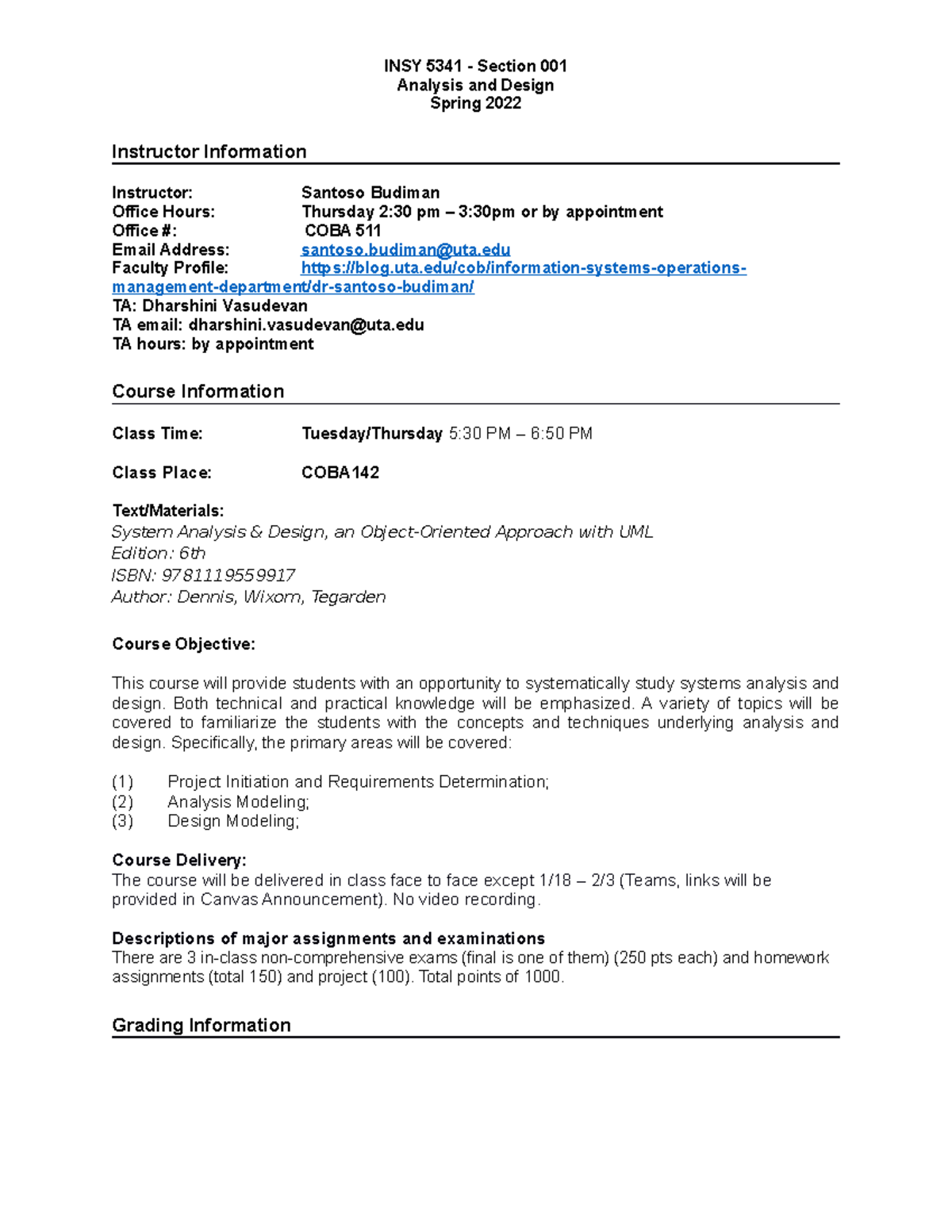 2022- Spring 2222-INSY-5341-001 - INSY 5341 - Section 001 Analysis and Design Spring 2022 ...