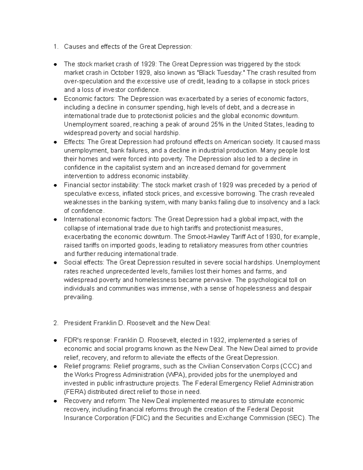 Unit 9 Apush - Causes and effects of the Great Depression: The stock ...