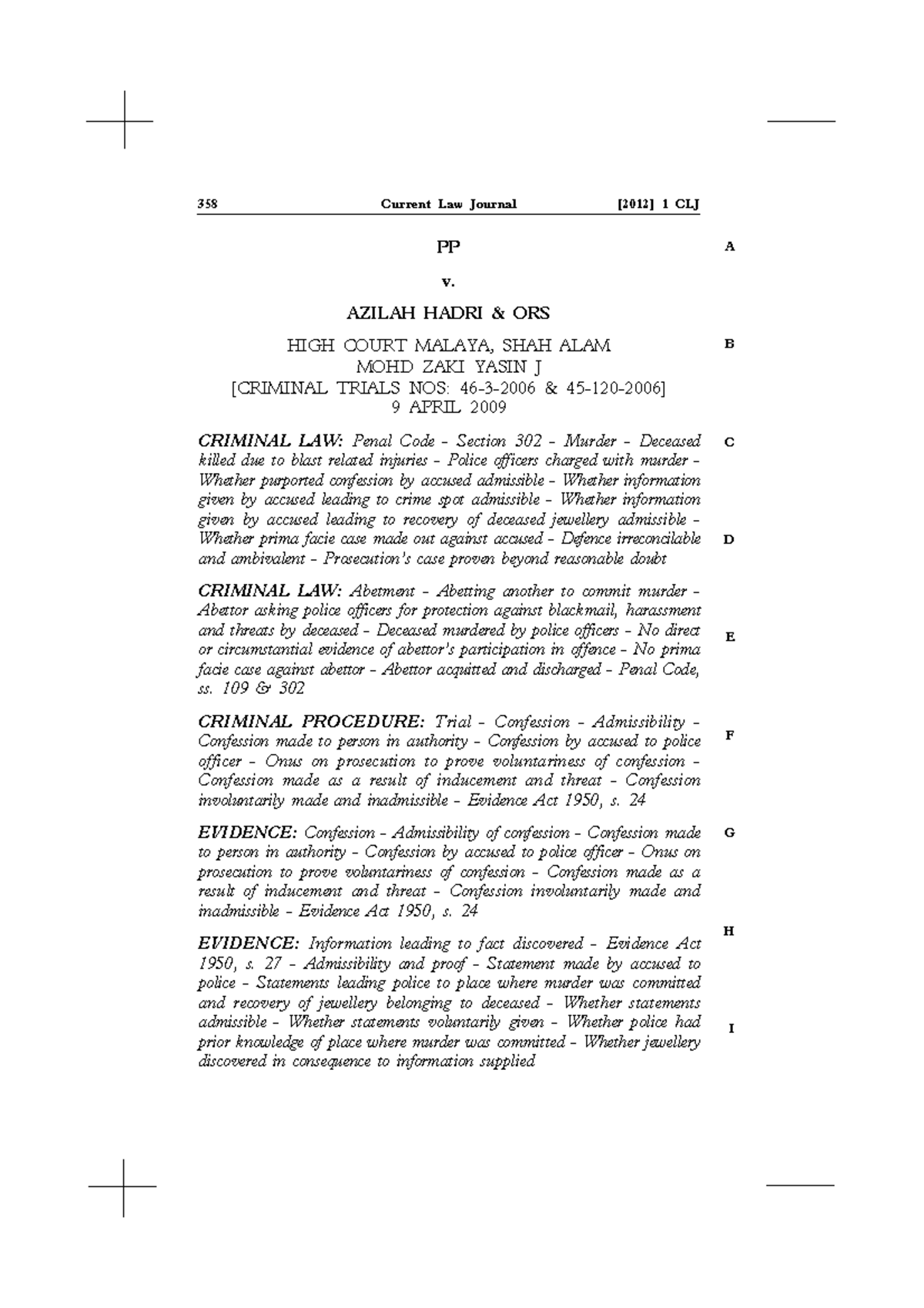 PP v Azilah Hadri (GOJ) (HC) - 358 [2012] 1 CLJ A B C D E F G H I ...