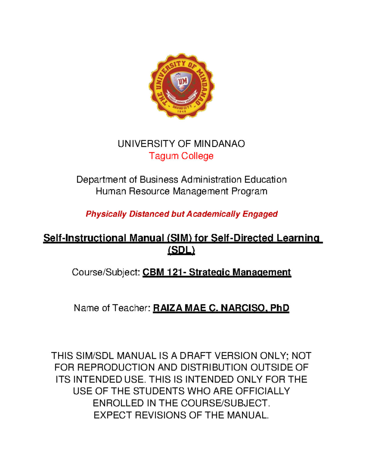 CBM 121 (1230) Answered Module by Antonette Eve Celomine - UNIVERSITY OF MINDANAO Tagum College ...