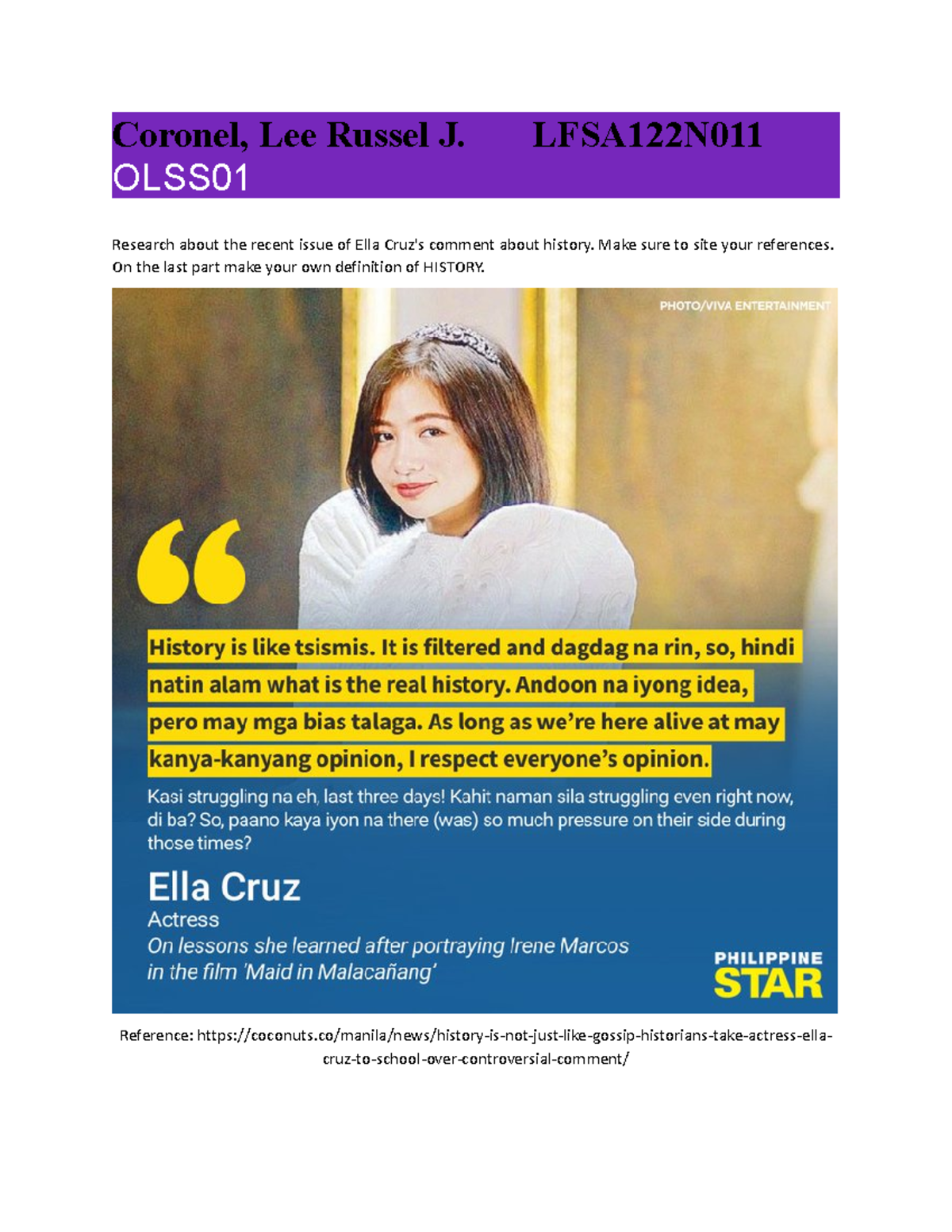 Coronel,Lee Russel J. LFSA122N011 OLSS01 Activity 01 - Coronel, Lee ...