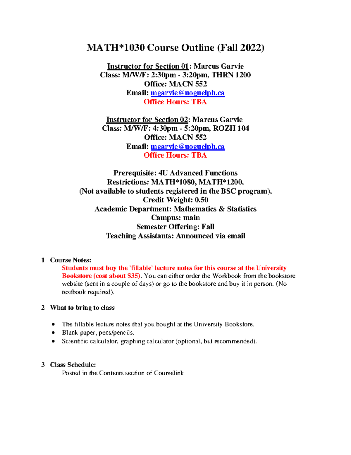 1030-outline-F22 - Course outline - MATH*1030 Course Outline (Fall 2022 ...