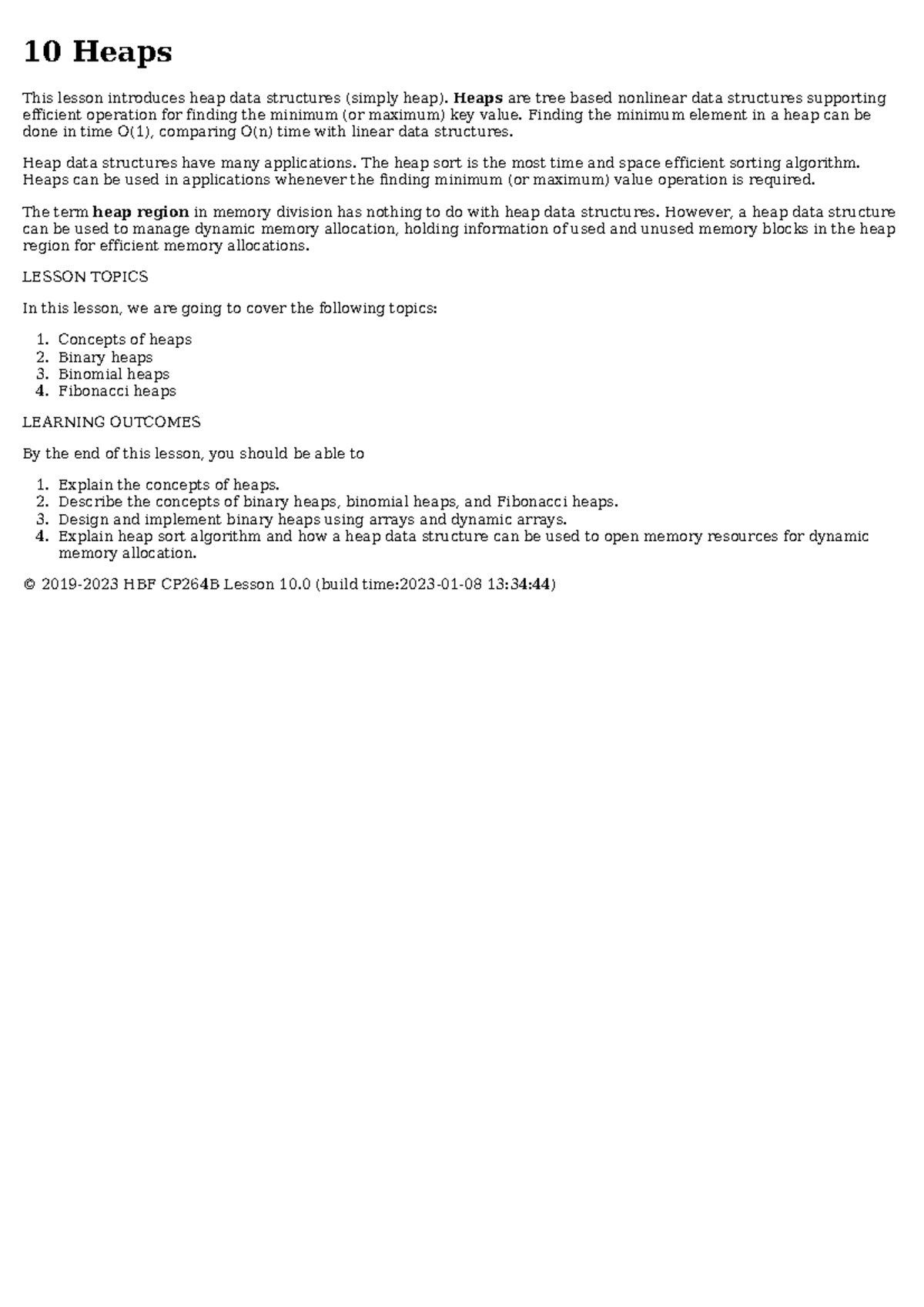Cp264 Lecture 10 00 10 Heaps This Lesson Introduces Heap Data Structures Simply Heap