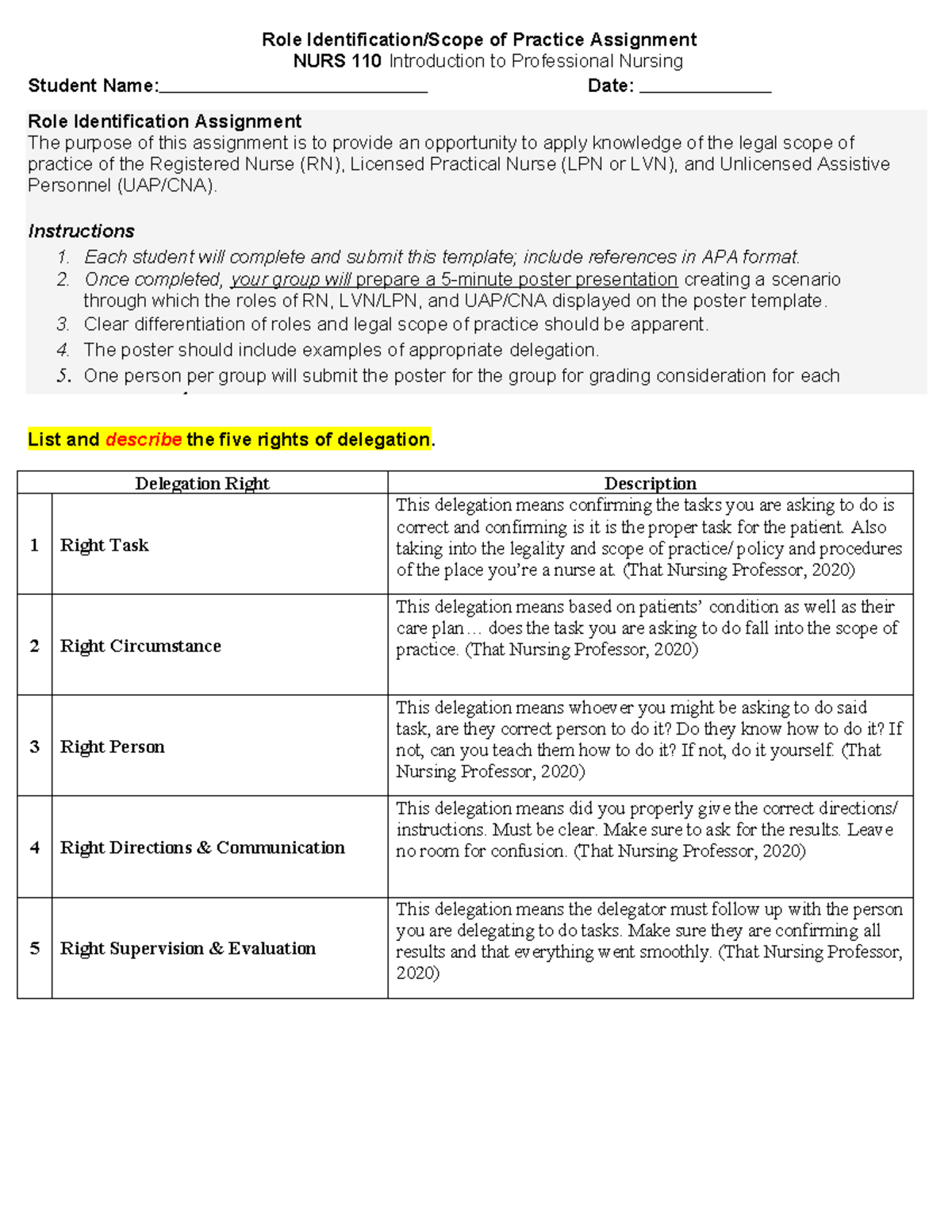 Role Identification Individual Scope of Practice Assignment - Role ...