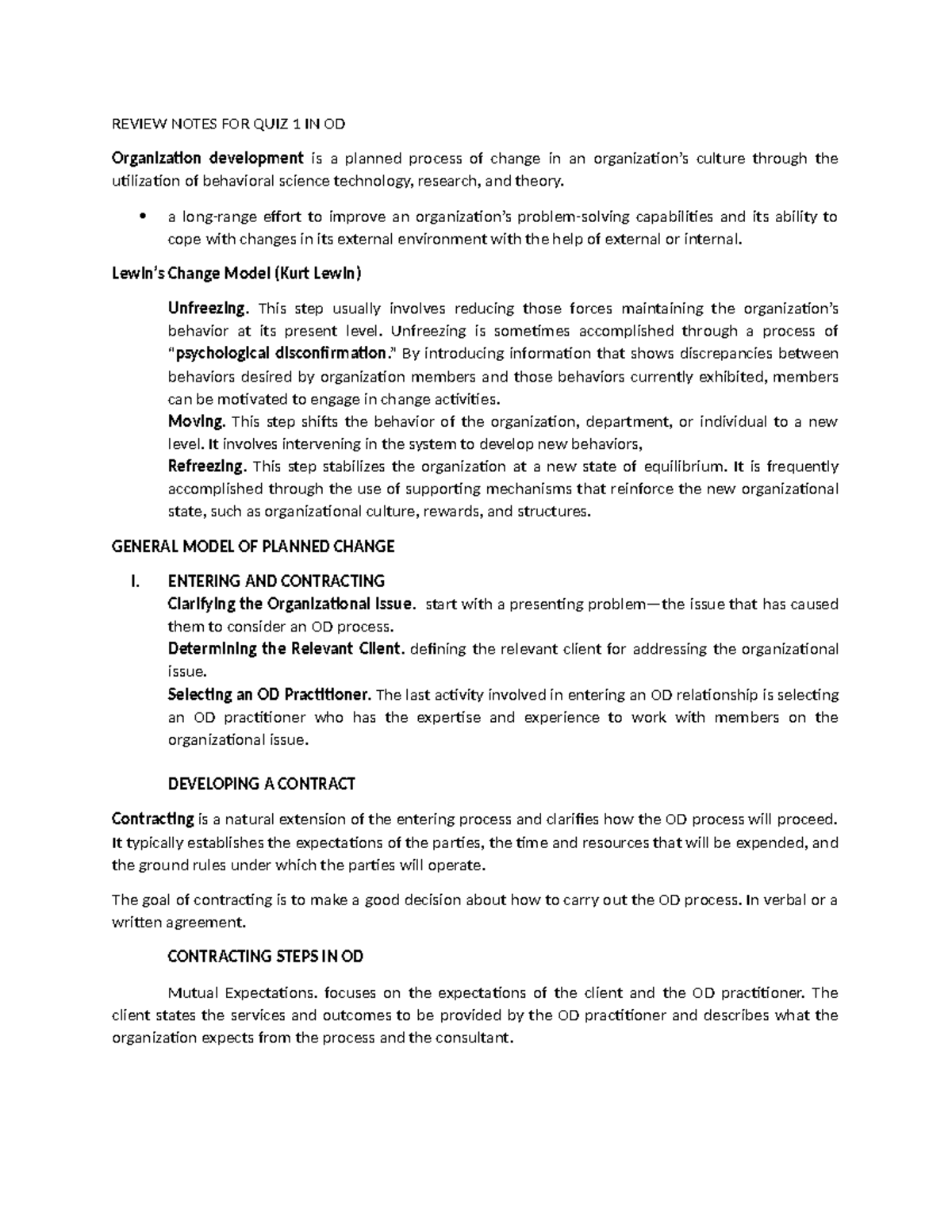 Review Notes FOR QUIZ 1 IN OD - REVIEW NOTES FOR QUIZ 1 IN OD ...