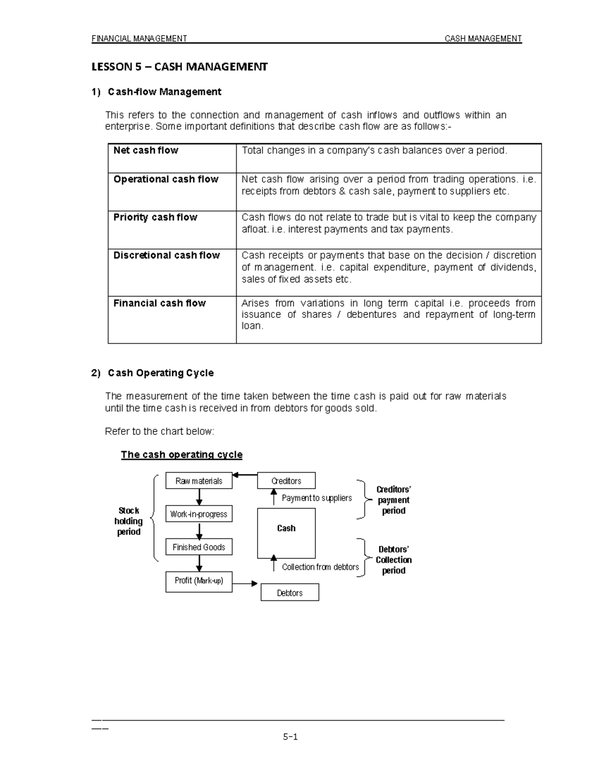 Lesson 5 (Study Guide) - Cash Management - FINANCIAL MANAGEMENT CASH ...