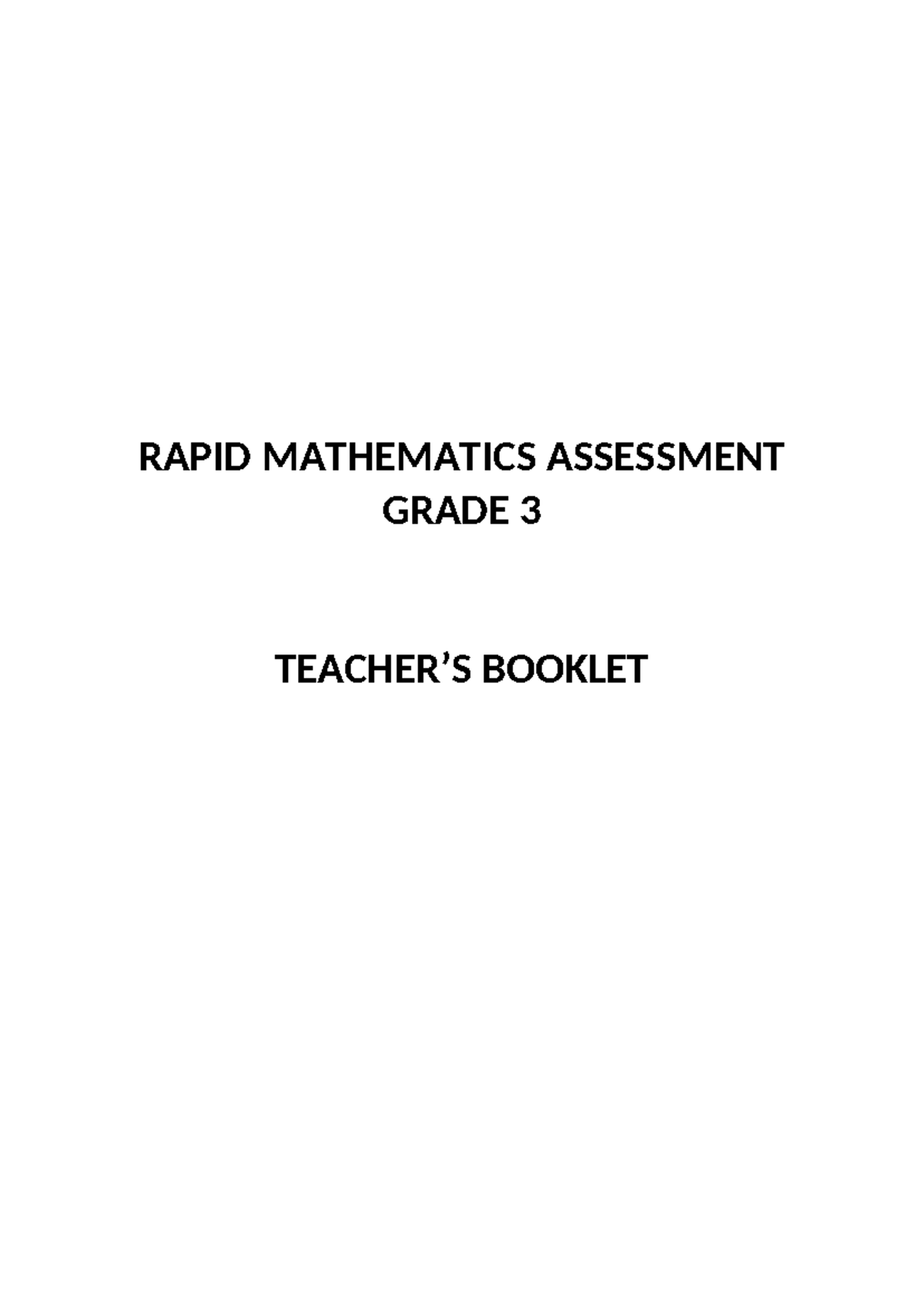 RMA Grade 3 Teacher s-Booklet - RAPID MATHEMATICS ASSESSMENT GRADE 3 ...