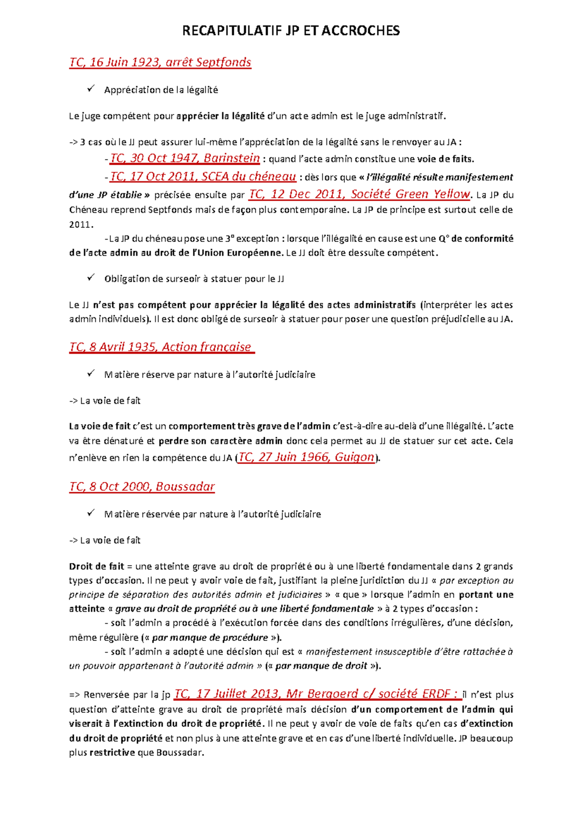 Administratif - Recap-jurisprudences-et-accroches - RECAPITULATIF JP ET ...