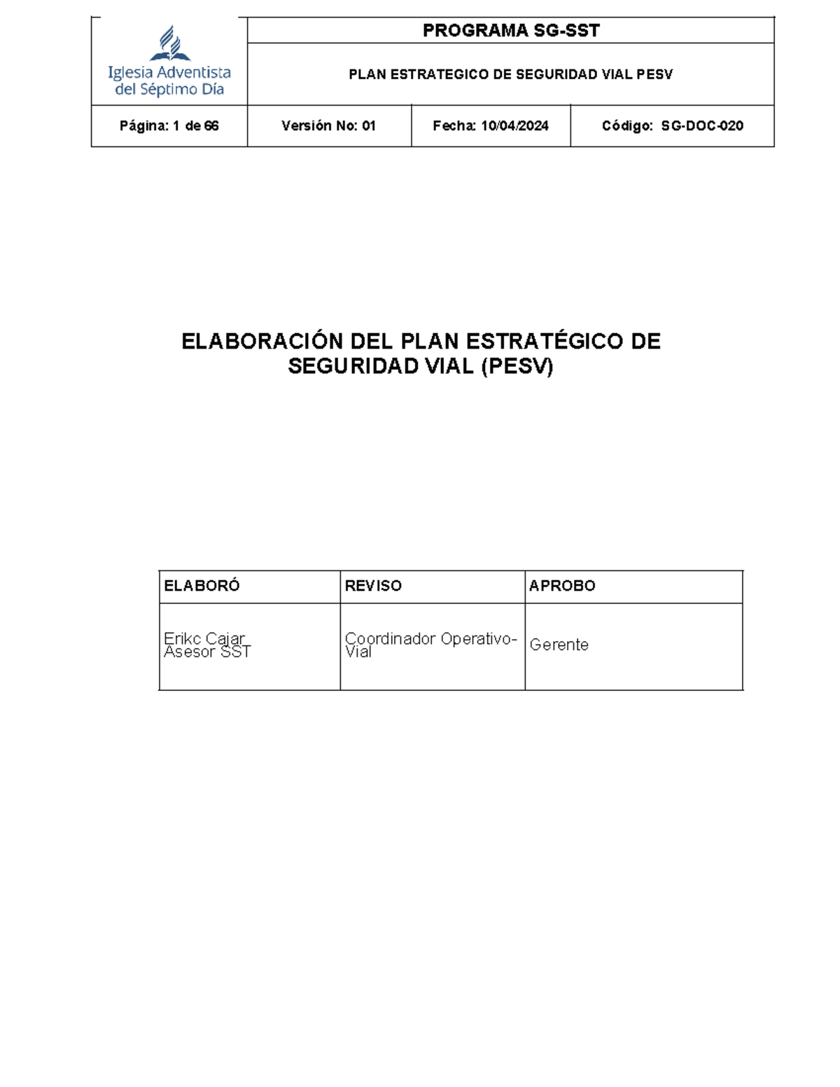 PLAN VIAL Trans Angel - PROGRAMA SG-SST PLAN ESTRATEGICO DE SEGURIDAD ...