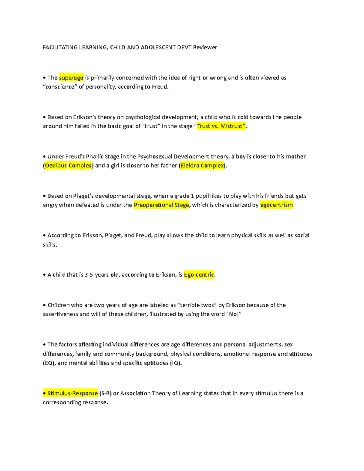 EDUC 1 Reviewer - Facilitating - FACILITATING LEARNING, CHILD AND ...