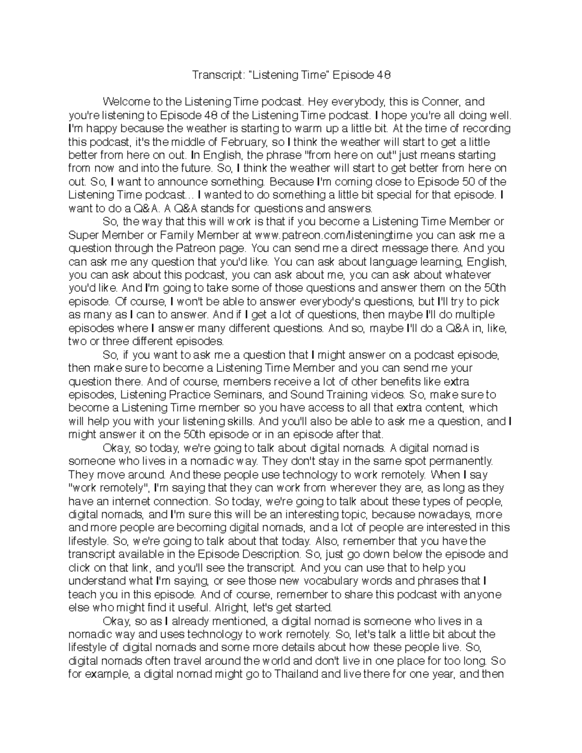 Episode 48 Transcript - No description - Transcript: “Listening Time ...