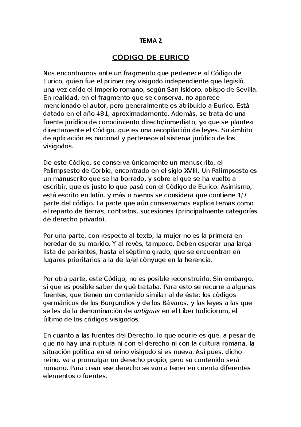 Código de Eurico (T3) - Profesor: José Ramón - TEMA 2 CÓDIGO DE EURICO ...