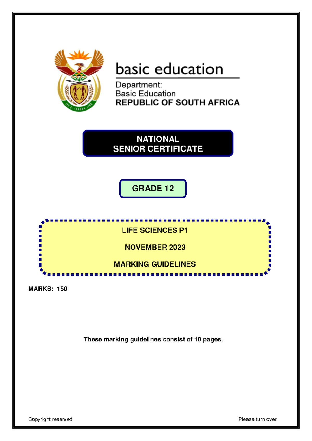 Life Sciences P1 Nov 2023 MG Eng 241008 115533 - MARKS: 150 These ...