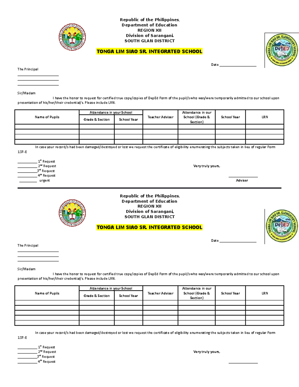 Request form - Helpful - Republic of the Philippines Department of ...