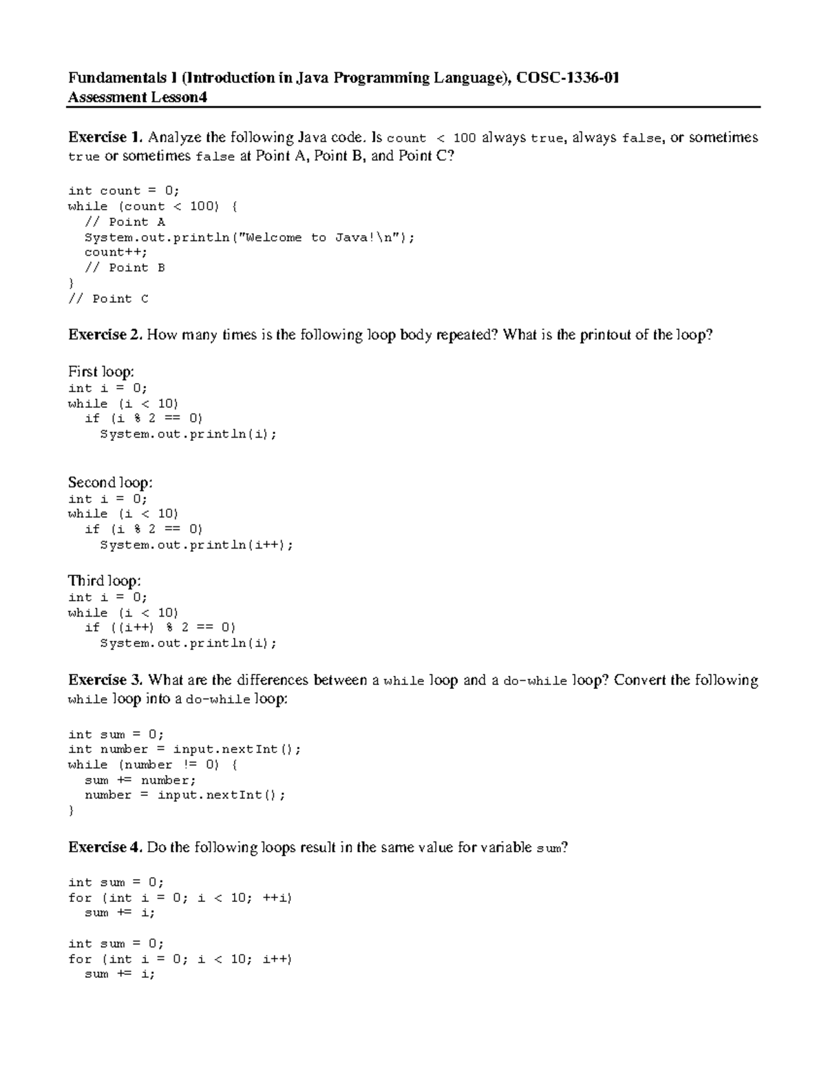Assessment Lesson 4 - summer 2011 - Fundamentals I (Introduction in ...