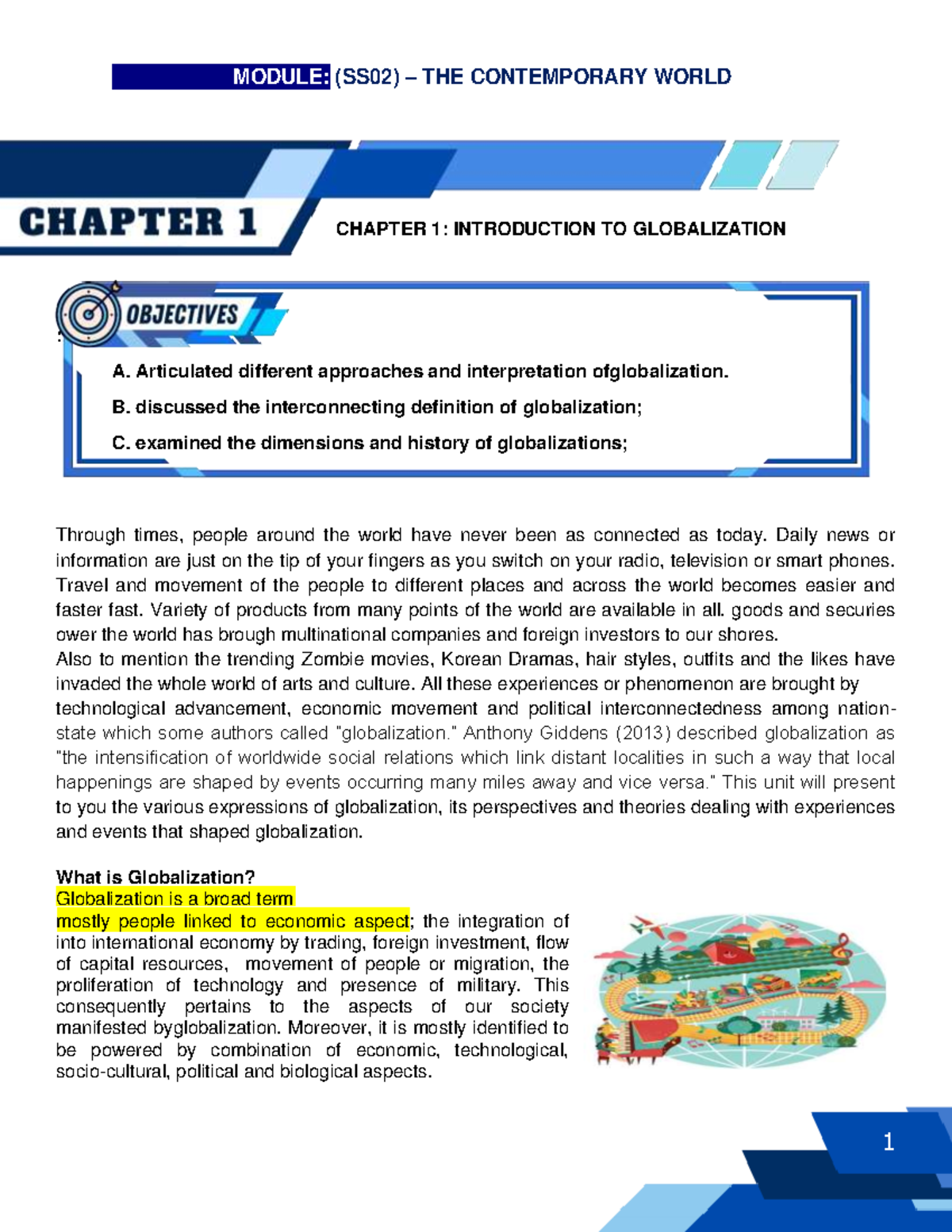 Chapter 1 - CHAPTER 1: INTRODUCTION TO GLOBALIZATION : A. Articulated different approaches and ...
