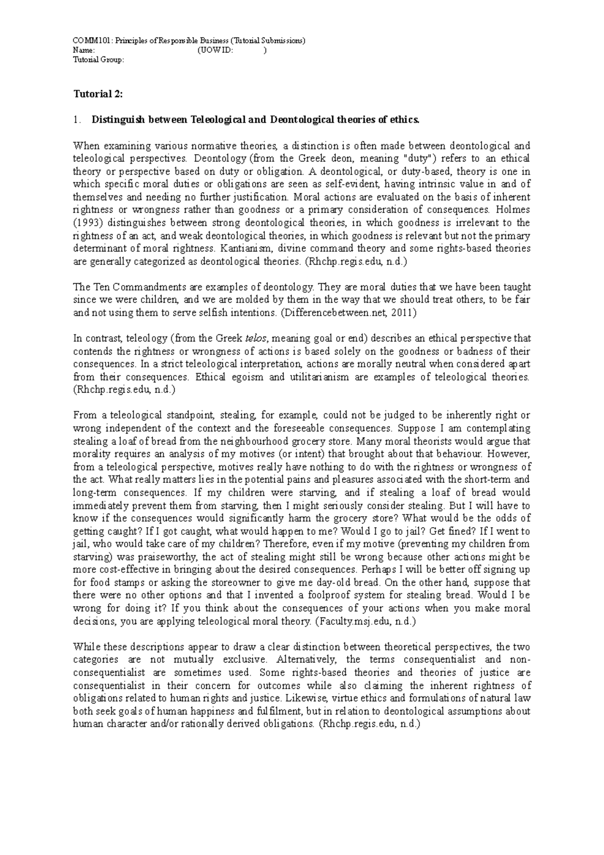 Tutorial (COMM101) - Name: (UOW ID: ) Tutorial Group: Tutorial 2 ...