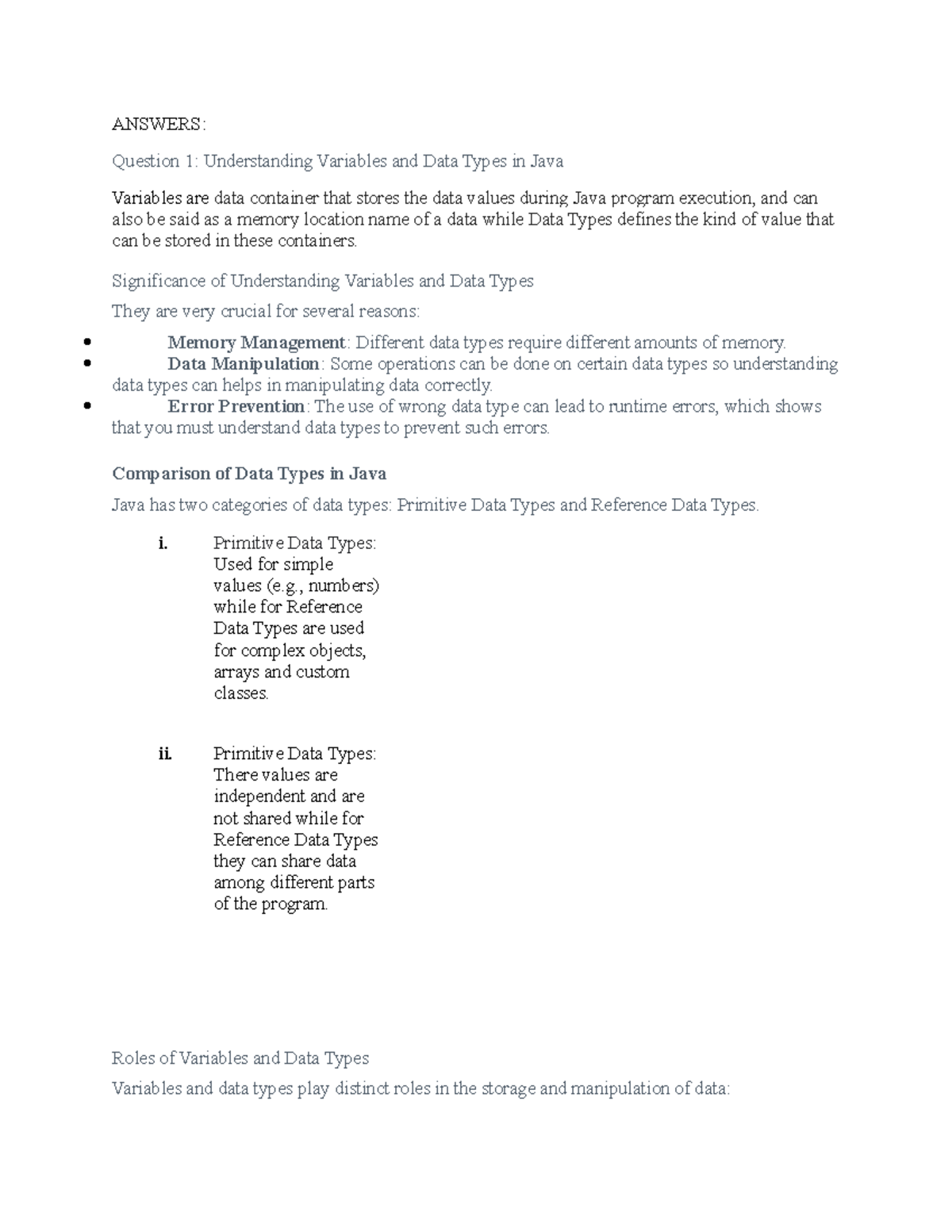 Discussion Forum Unit 1 Java - ANSWERS: Question 1: Understanding ...