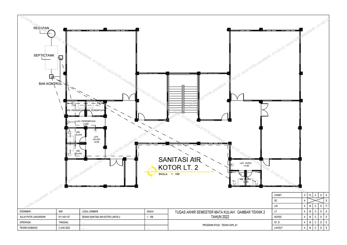 Gamtek Autocad Denah Instalasi AIR Kotor Lantai 2 - LELAKILAV. +4 ...