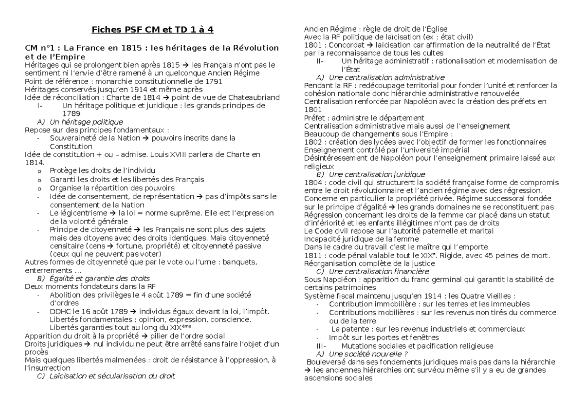 Fiches PSF - Louis XVIII parlera de Charte en 1814. o Protège les ...