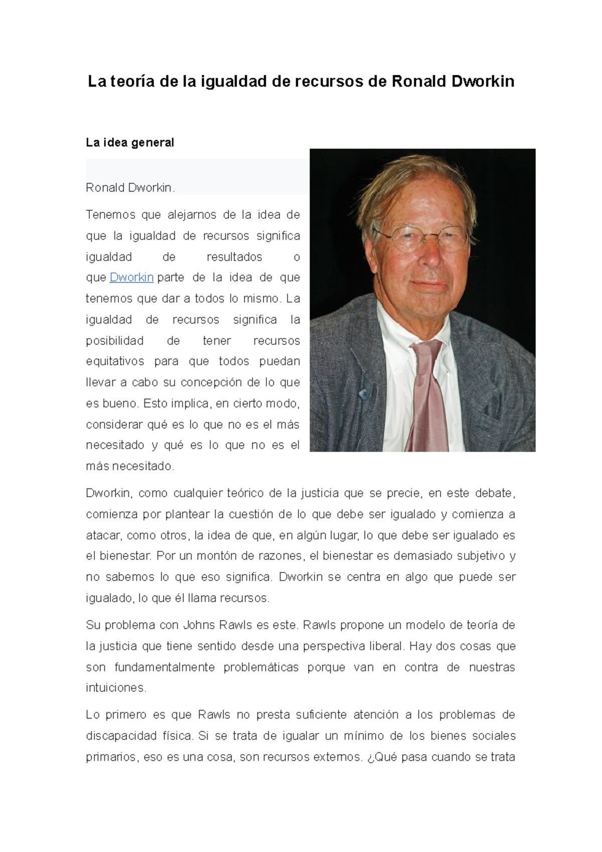 La teoría de la igualdad de recursos de Ronald Dworkin - Tenemos que ...